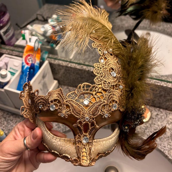 Blue Lace Masquerade Mask With Feathers, Luxury Rhinestones Venetian ...