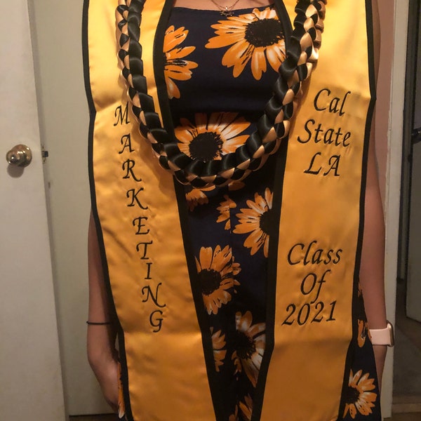 SATIN GRADUATION Stole/slant Bottom/contrast Trim/custom Embroidered ...