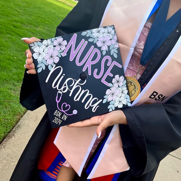 Custom "cherry Blossom Bsn" Graduation Cap Topper, Nursing Graduation ...