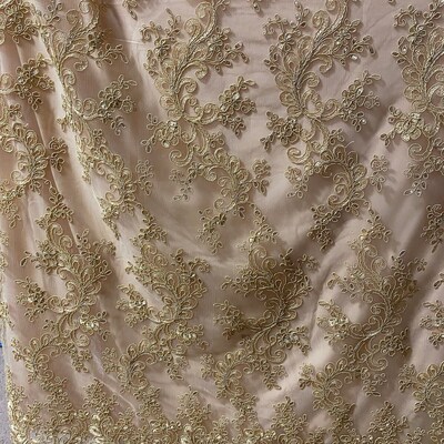 Melody GOLD Polyester Floral Embroidery With Sequins on Mesh Lace ...
