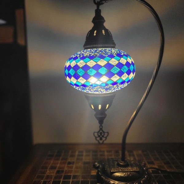 Gooseneck Large Globe Turkish Mosaic Table Lamp, 100% Handmade Swan ...