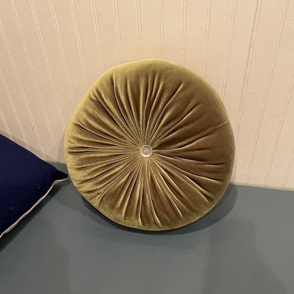 Lima Bean Green Velvet Cushion: Round Throw Pillow 12” Inches Diameter ...