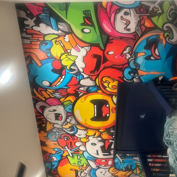 Peel and Stick Graffiti Wallpaper Boys Room, Teenager Bedroom Graffiti ...