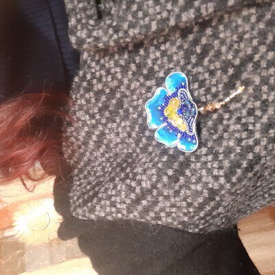 Poppy Flower, Ukrainian Brooch. Embroidery Beaded Blue Yellow Flower to ...