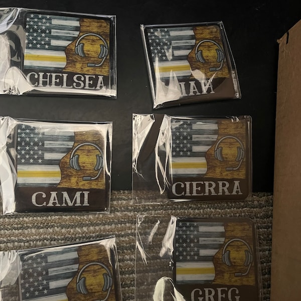 Personalized 911 Dispatcher Locker Magnet | Half Flag Gold Line Decor ...