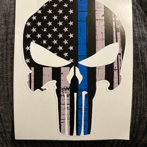 Distressed Thin Blue Line Punisher Skull Sticker Decal Police Law ...