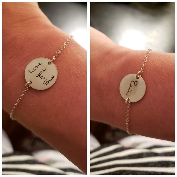 Handwriting Disc Bracelet - Engraved Signature Bracelet • Gold ...