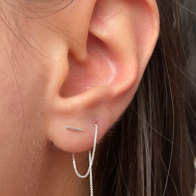 Gold Chain Earring Double Piercing Two Hole Earring Minimal - Etsy