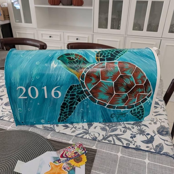Green Sea Turtle Hand Painted Galvanized Steel Mailbox With UV ...