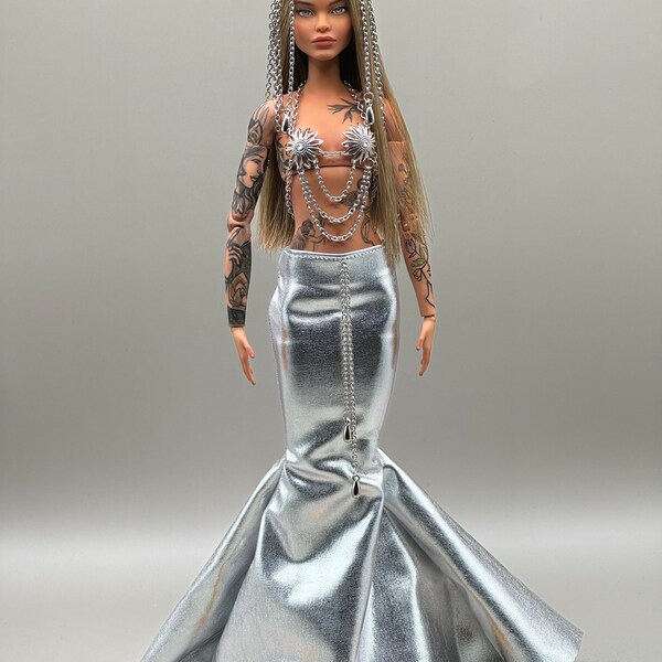 1:6 Scale Doll Dress. Silver Dress for Fashion Doll. Glitter Dress for ...