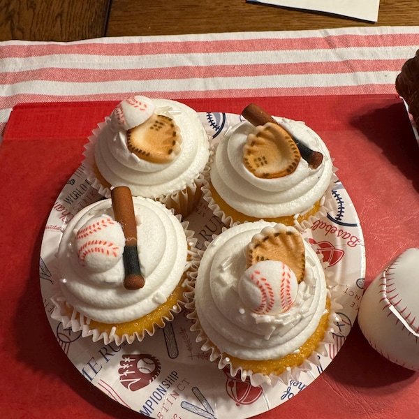 BASEBALL ASSORTMENT Edible Sugar Cupcake or Cake Toppers - 12 or 24 ...