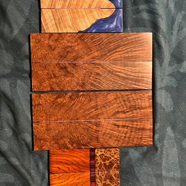 Knife Scales Hybrid Stabilized Maple Burl & Alumilite Resin Cobalt Blue ...