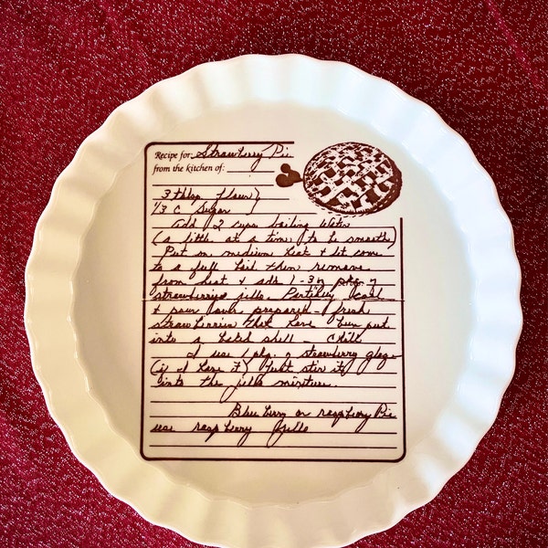 Oven Safe Pie Pan With Your Loved Ones Actual Handwritten Recipe on ...