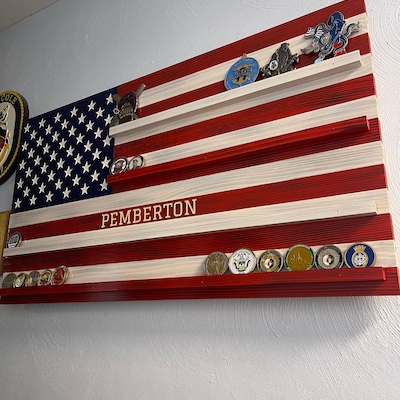 AMERICAN FLAG / Challenge Coin Display Flag Optional / Wood Flag - Etsy