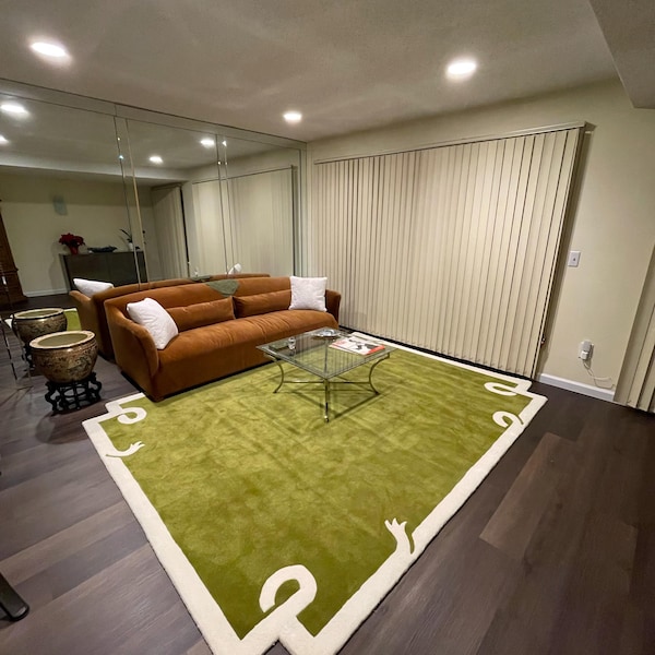 Hand Tufted Dark Green Wool Rug Cut & Loop Rug High and Low Pile Rug ...