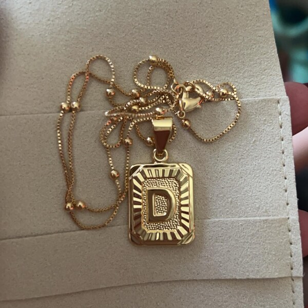 18K GOLD FILLED Initial Necklace, Square Initial Letter Necklace, Gold ...