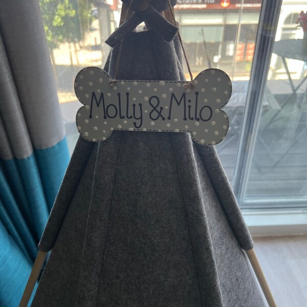 Personalised Spotty Dog Bone Name Sign, Wooden Dog/puppy Name Plaque ...