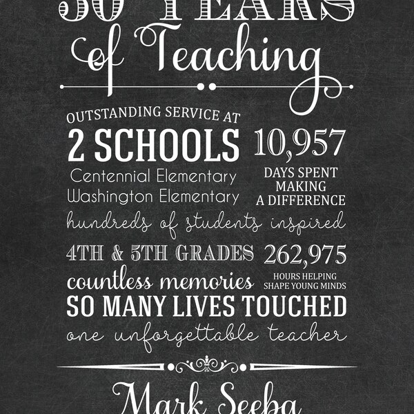 Teacher Retirement Gift - Printable DIGITAL FILE - Personalized Print ...