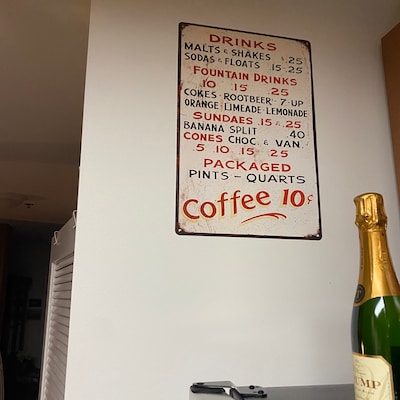 Diner Price List Sign, Coffee, 1940's Diner Menu Sign, Restaurant Decor ...