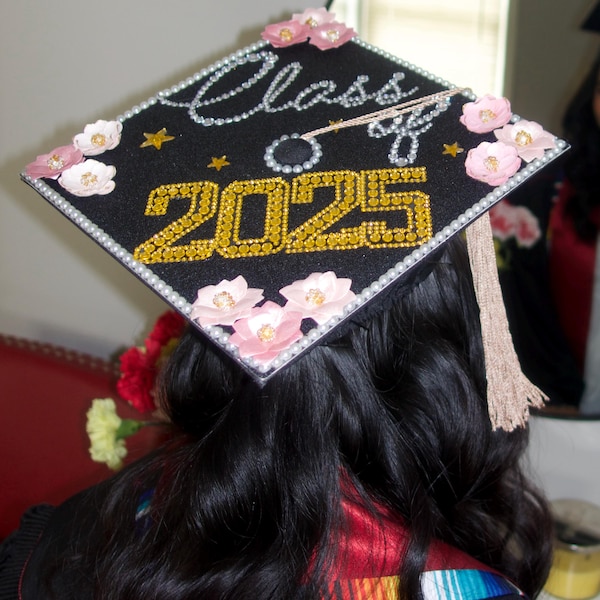 Glitter and Pearl-encrusted Graduation Cap Topper Base With Pre-cut ...