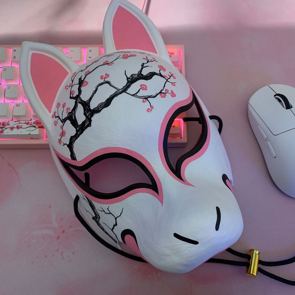 Sakura Cherry Blossom Kitsune Mask Half - Resin Japanese Fox Classic ...