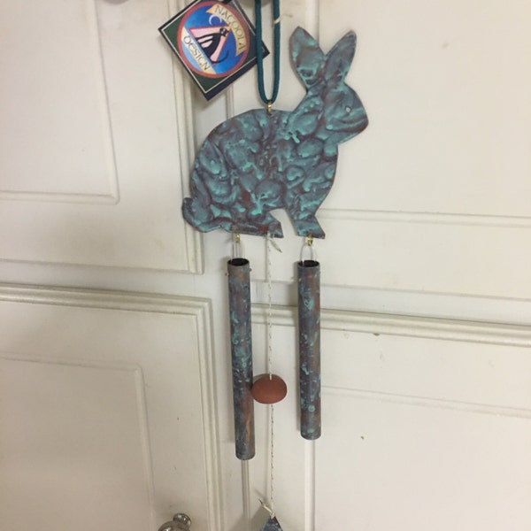 Copper Bunny Rabbit Wind Chime: Verdigris Patina, Garden, Patio or ...