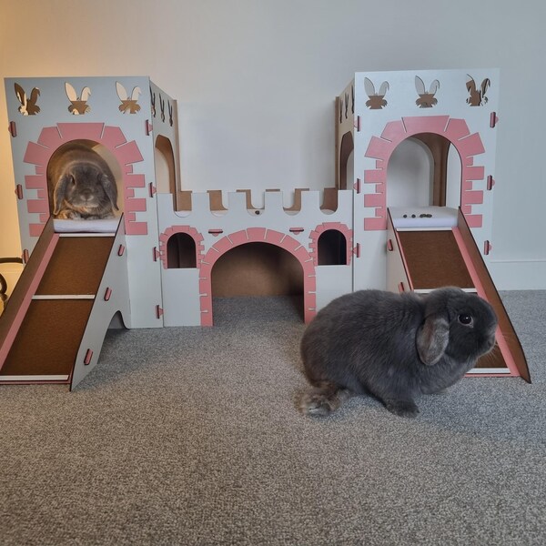 Elegant Bunny Castle With Twin Towers: Two-story White Pink Palace ...