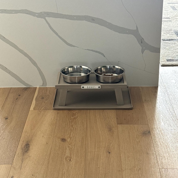 Modern Elevated Dog Feeder | Pretty Girl Dog Bowl Stand | Personalized ...