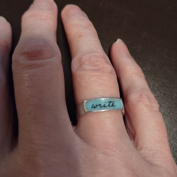 Write Band Ring - Sterling Silver and Vitreous Enamel Script Ring ...