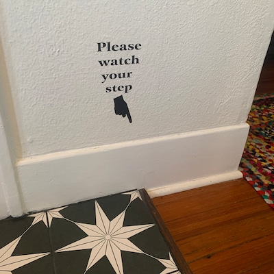 Please Watch Your Step Vinyl Decal, Door Decal, Pointing Finger Hand ...