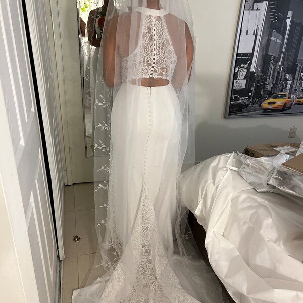 Wedding Veil Leaves Veil Lace Veil Leaf Edge Veil Bridal Cathedral Veil ...