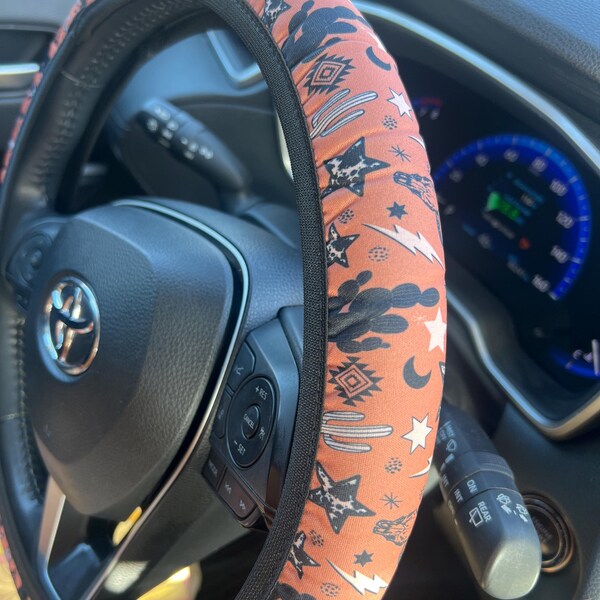 Tooled Leather, Cowhide & Leopard Brushstroke Pattern Steering Wheel ...