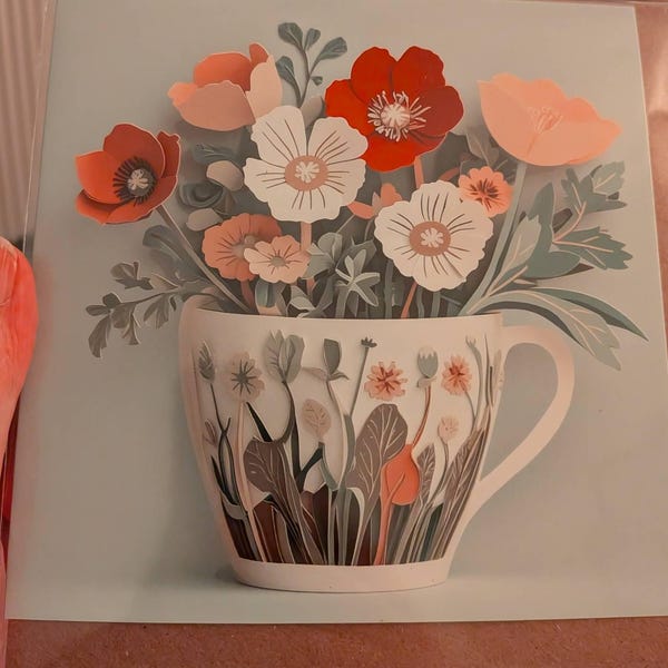 Teacup Poppies Greeting Card – 2D Art Print | Floral Botanical ...