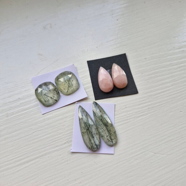 Natural Gemstone Rose Cut Stone, Flat Back Stones Match Pair, Mix Semi ...