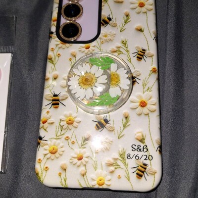 Personalized Bee Lover Gift Phone Case Custom Faux Embroidered Floral ...