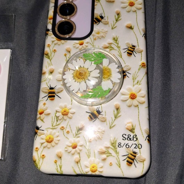 Personalized Bee Lover Gift Phone Case | Custom Faux Embroidered Floral ...