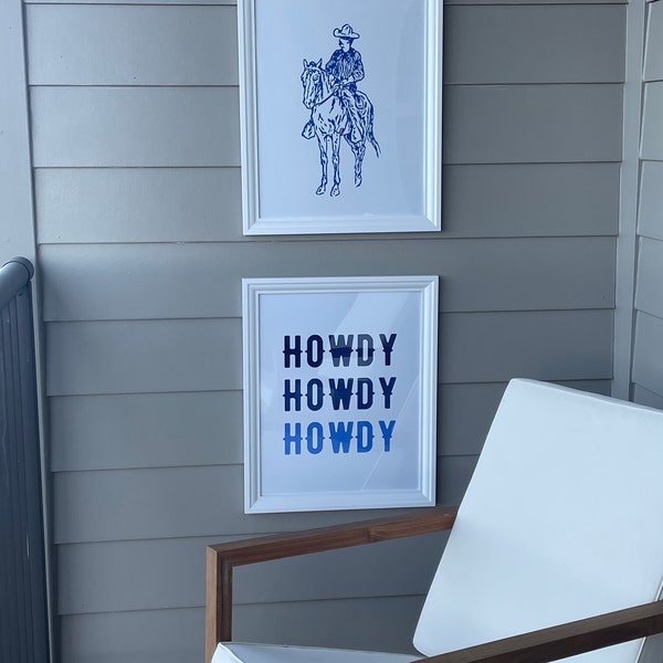 Retro Cowboy Wall Art, Blue Western Print, Cowboy Print, Nashville Wall ...