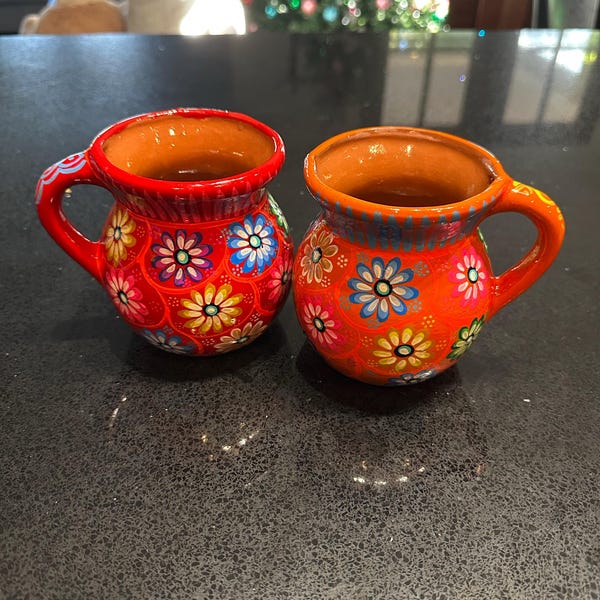 Beautiful Mexican Jarrito Mug Art , Handpainted Clay Pottery Floral ...