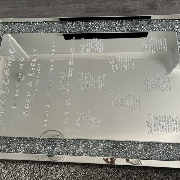Mirror Table Plan/ Wedding Table Plan / Mirror Seating Plan/ Wedding ...