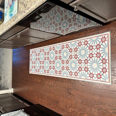 Vinyl Rug Runner With Vintage Tiles and Decorative Frame. Spanish Tiles ...