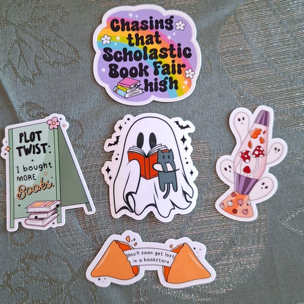 Halloween Ghost Sticker | Cute Bookish Ghost With Cat | Vinyl E-reader ...