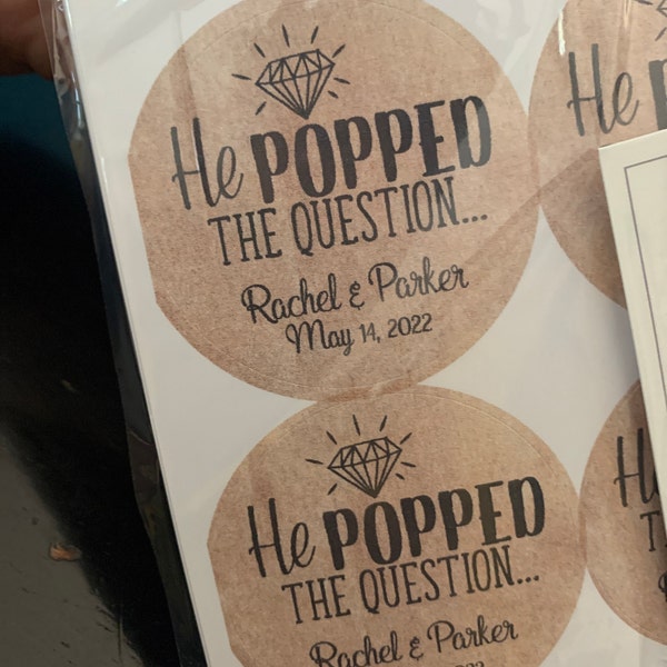 Wedding Favors, Bachelorette Stickers, He Popped the Question, Wedding ...
