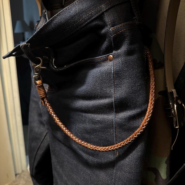 Braided Chain Wallet Tan Vintage Genuine Cowhide Leather Wallet Chain ...