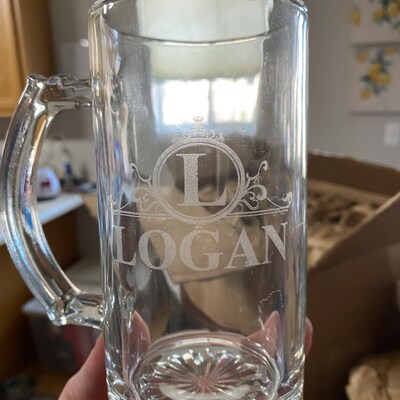 Engraved Split Monogram Beer Mug Glass, Custom Beer Glass,personalized ...