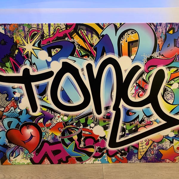 Personalised Name Graffiti Wall Art Canvas Print 32" X 16" or 40" X 18 ...