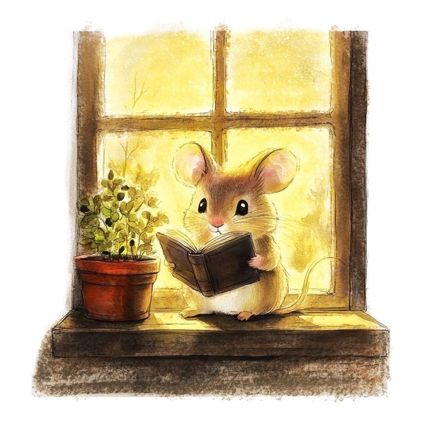15 Mouse Reading Book Clipart, Cute Mouse Clipart, Printable Watercolor ...