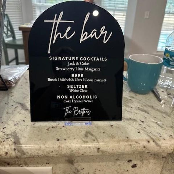 Signature Cocktails Bar Sign, Bar Menu, Acrylic Arch Wedding Bar Sign ...