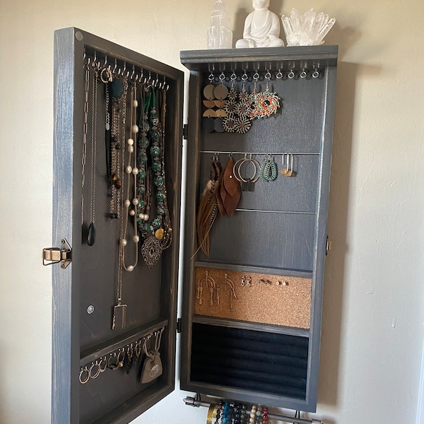 Jewelry Cabinet/ Armoire / Earring Display/ AQUA Stain Jewelry Storage ...