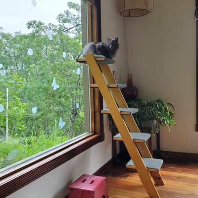 Cat Ladder 3 Step Cherry Hardwood Handcrafted High-quality Ladder for ...