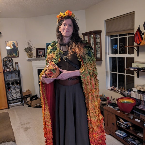 Fabric Leaf Cloak With Leather Leaves and Fungi Details Hip Length - Etsy